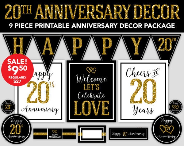 20th Anniversary - Happy Anniversary Decorations - 20th Wedding ...