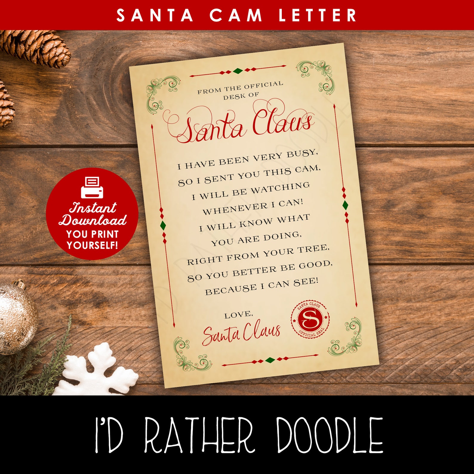 Santa Cam Formal Letter Printable Formal Letter From Santa - Etsy
