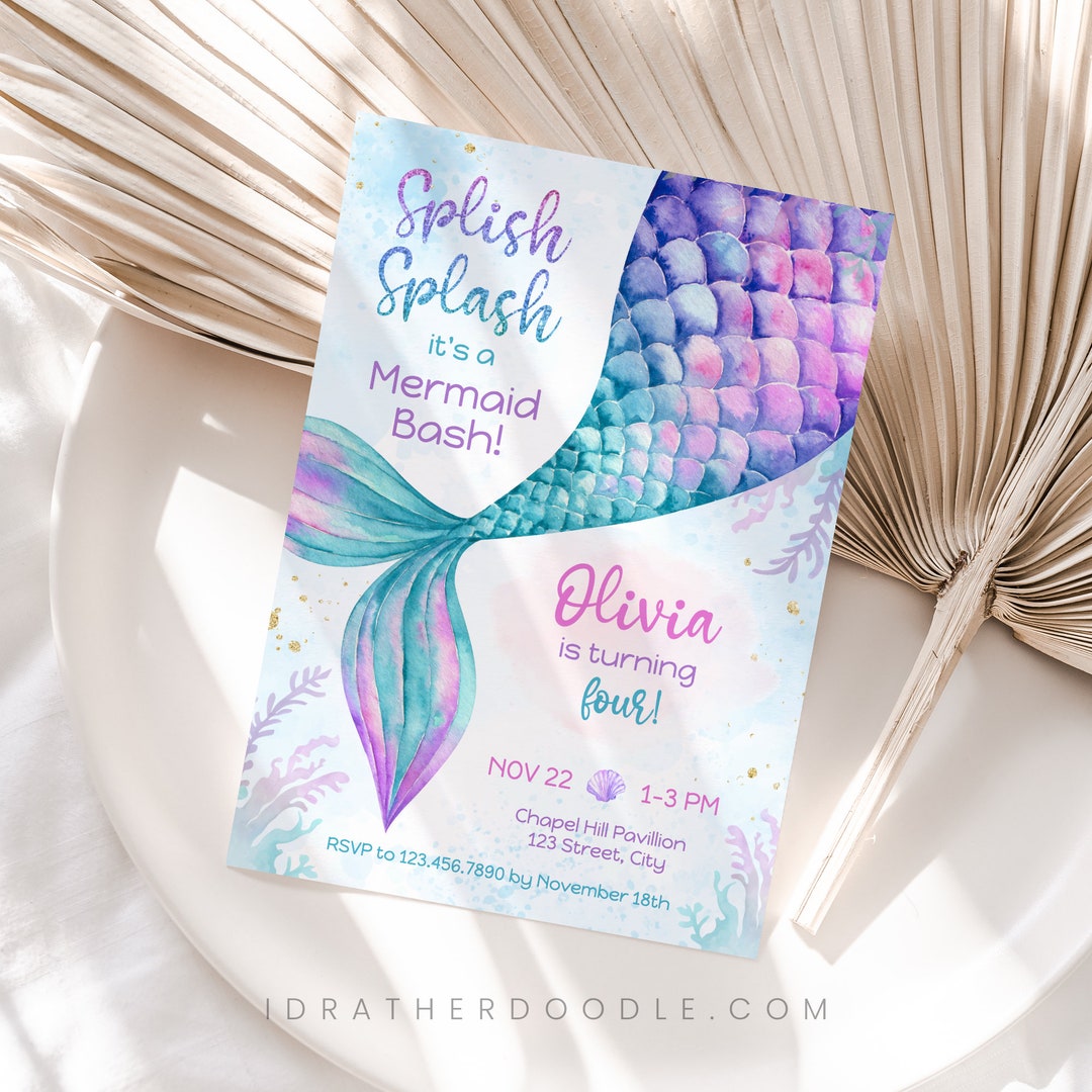 Editable Mermaid Birthday Invitation, Little Mermaid Invite, Mermaid ...