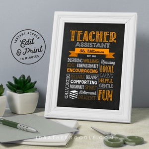 Editable Teacher Assistant Chalkboard Sign - Digital Printable ...
