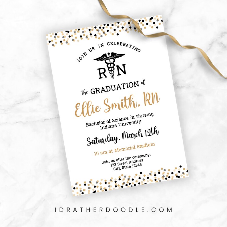 Editable RN Gold Confetti Nursing Graduation Invitation - Etsy