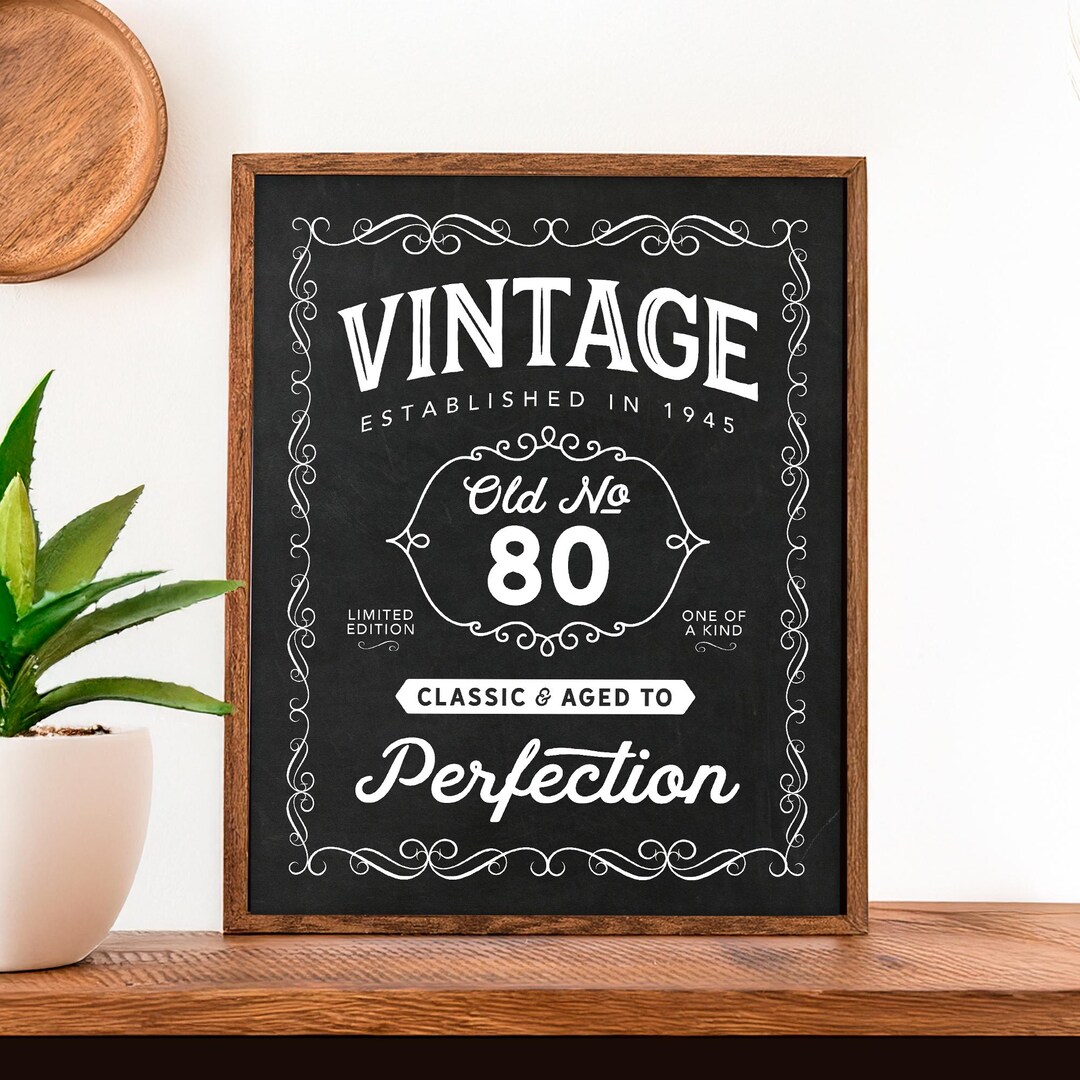 80th Birthday Vintage Whiskey Style Birthday Sign Old Number 80 Aged to ...