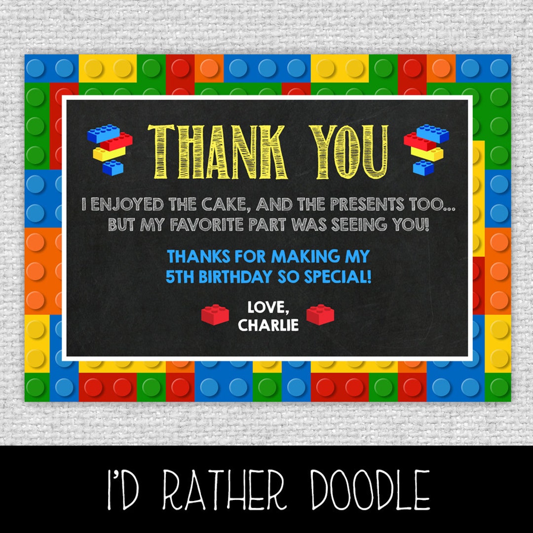 Bricks Thank You Card - Custom Bricks Thank You Card - Primary Colors ...