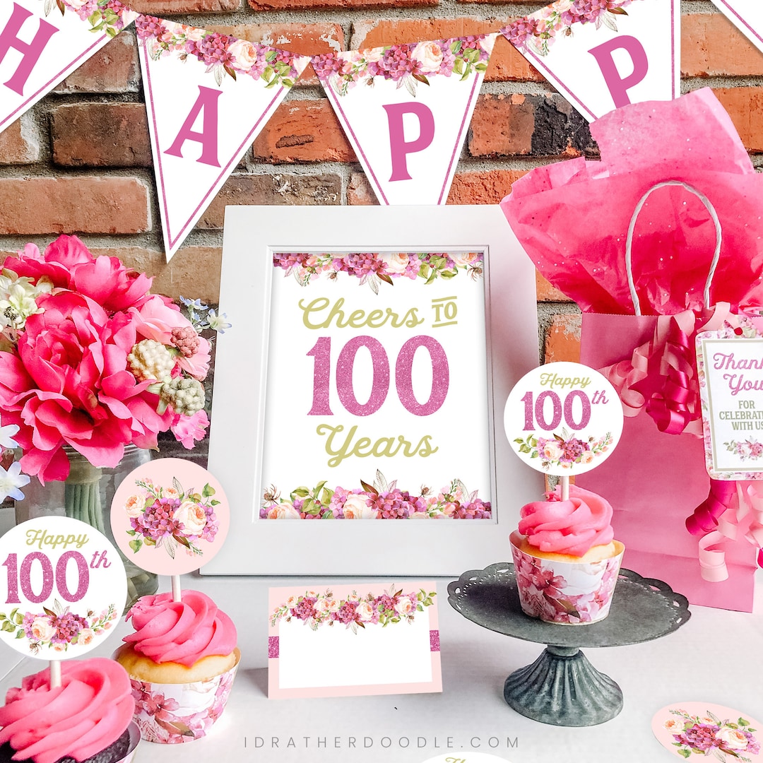 Boho Watercolor Flowers 100th Birthday Decorations - 100th Birthday ...