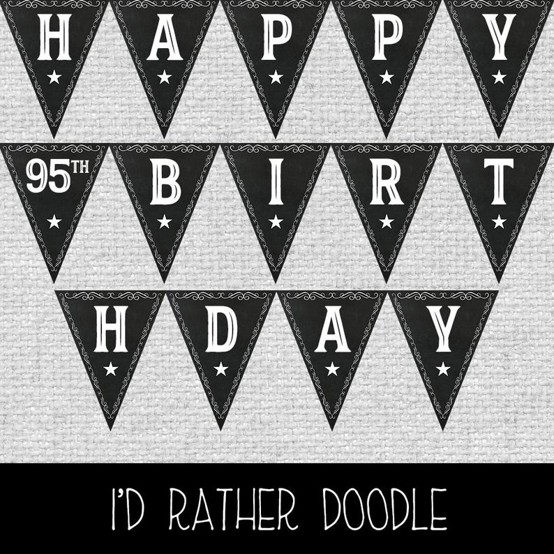 Vintage 95th Birthday Banner - 95th Birthday Pennant Banner - 95th ...