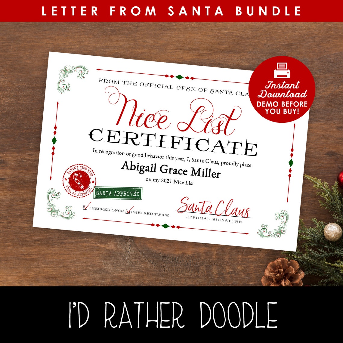 Letter From Santa Editable Printable - Nice List Certificate ...