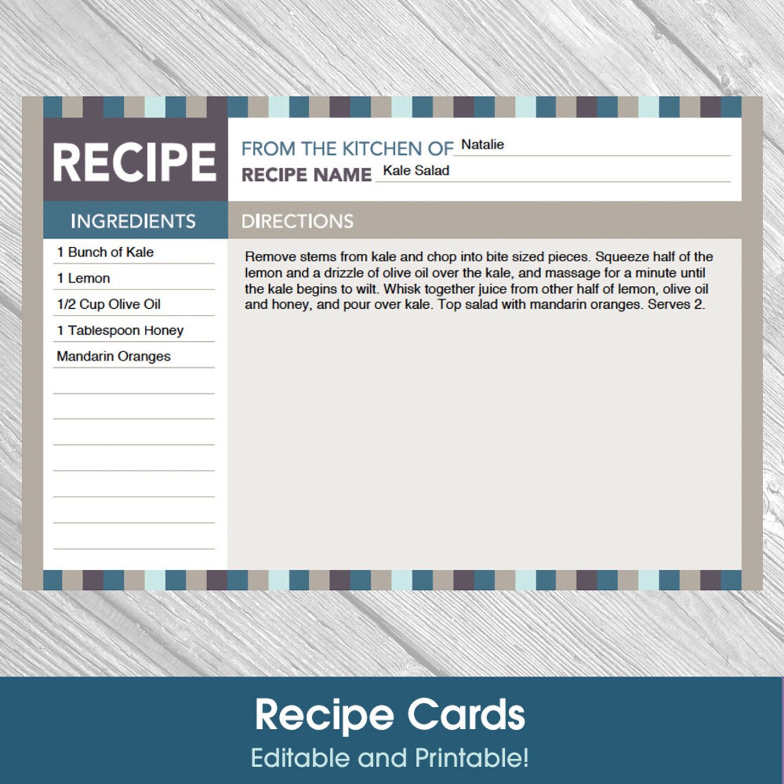 Printable Editable Kitchen Recipe Cards Kitchen - Etsy