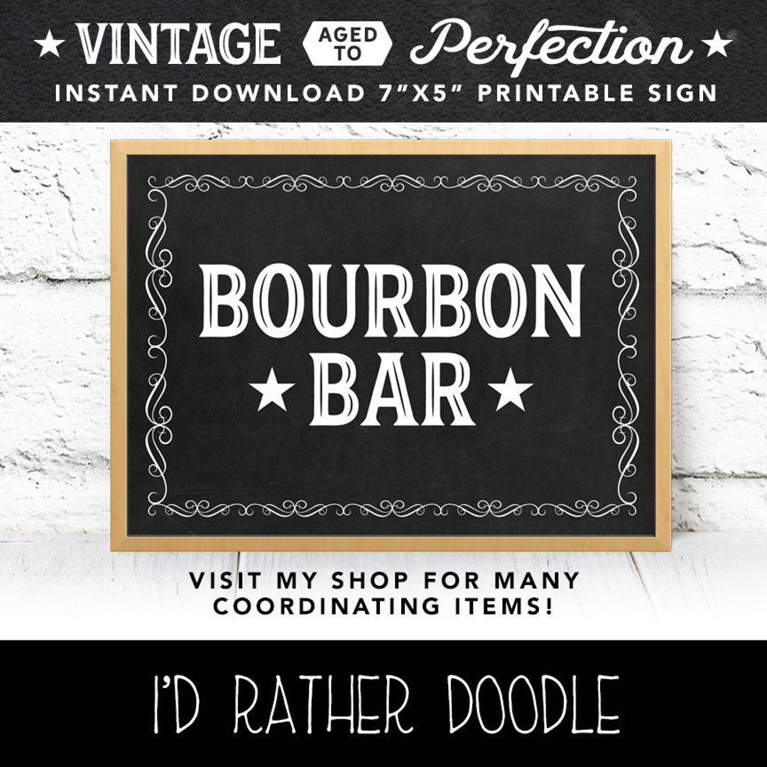 Vintage Bourbon Bar Chalkboard Sign - 7"x5" - Instant Download ...