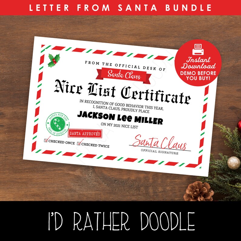 Letter From Santa Claus Bundle - Nice List Certificate - Personalized ...