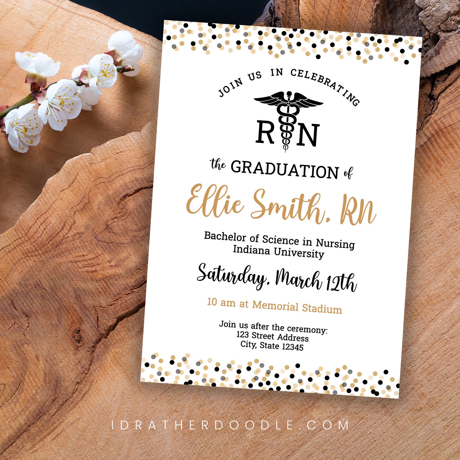 Editable RN Gold Confetti Nursing Graduation Invitation - Etsy