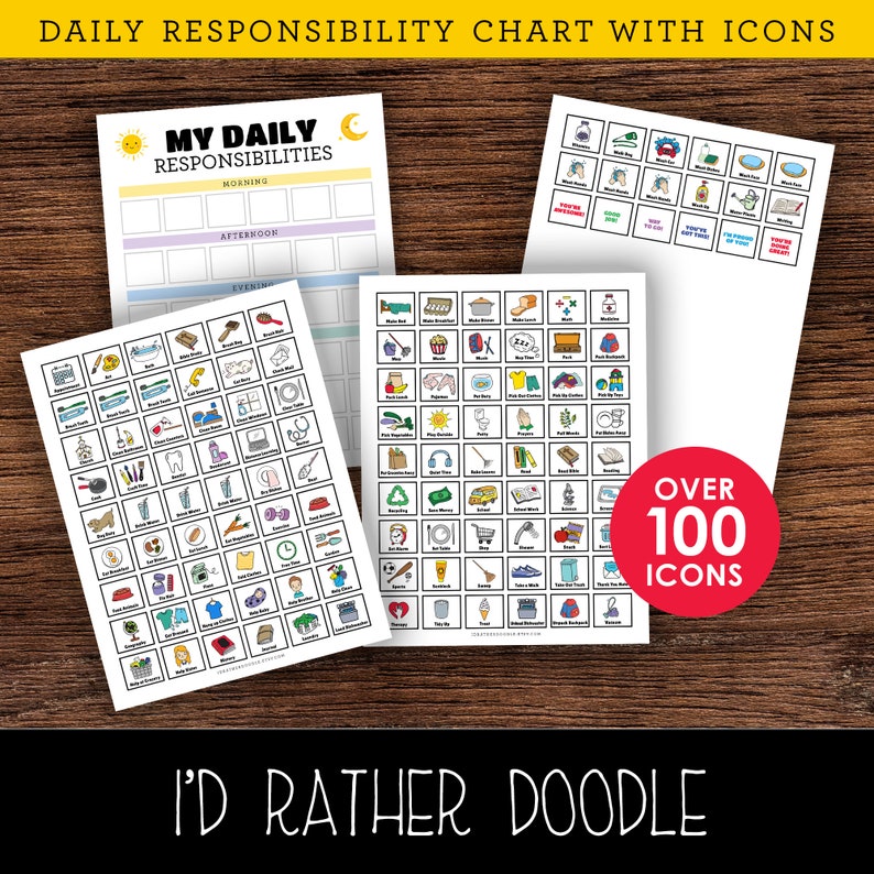 Daily Responsibilities Chore Chart With Icons - Printable Chore Chart ...