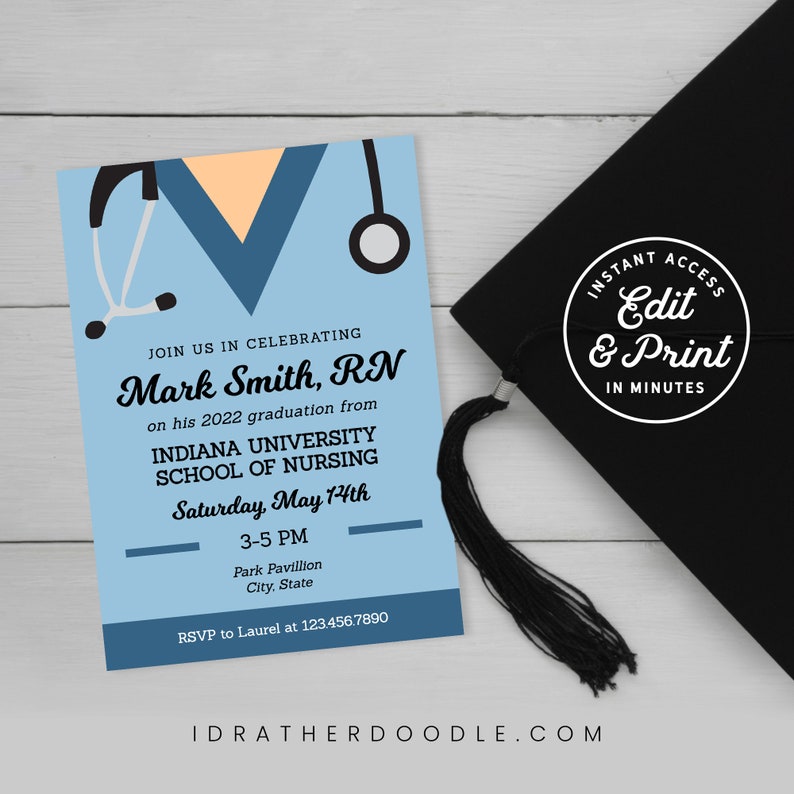 Editable Scrubs Nursing Graduation Invitation RN LPN MD | Etsy