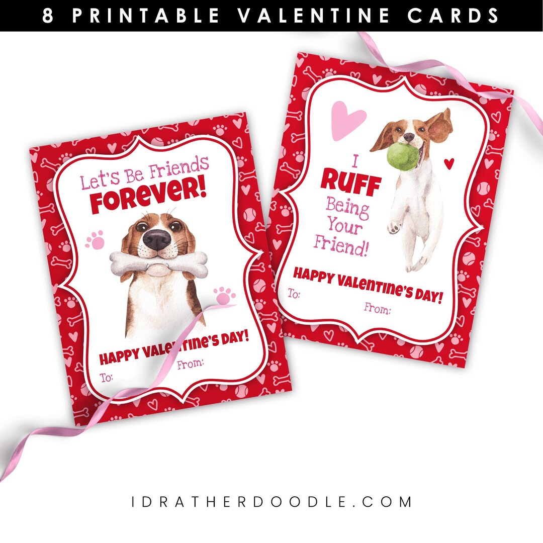Dog Themed Valentine Cards for Kids Instant Download Printable ...