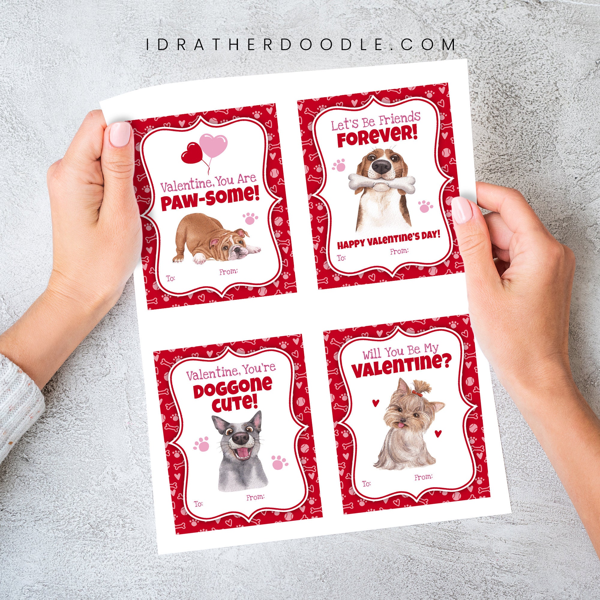Dog Themed Valentine Cards for Kids Instant Download Printable - Etsy