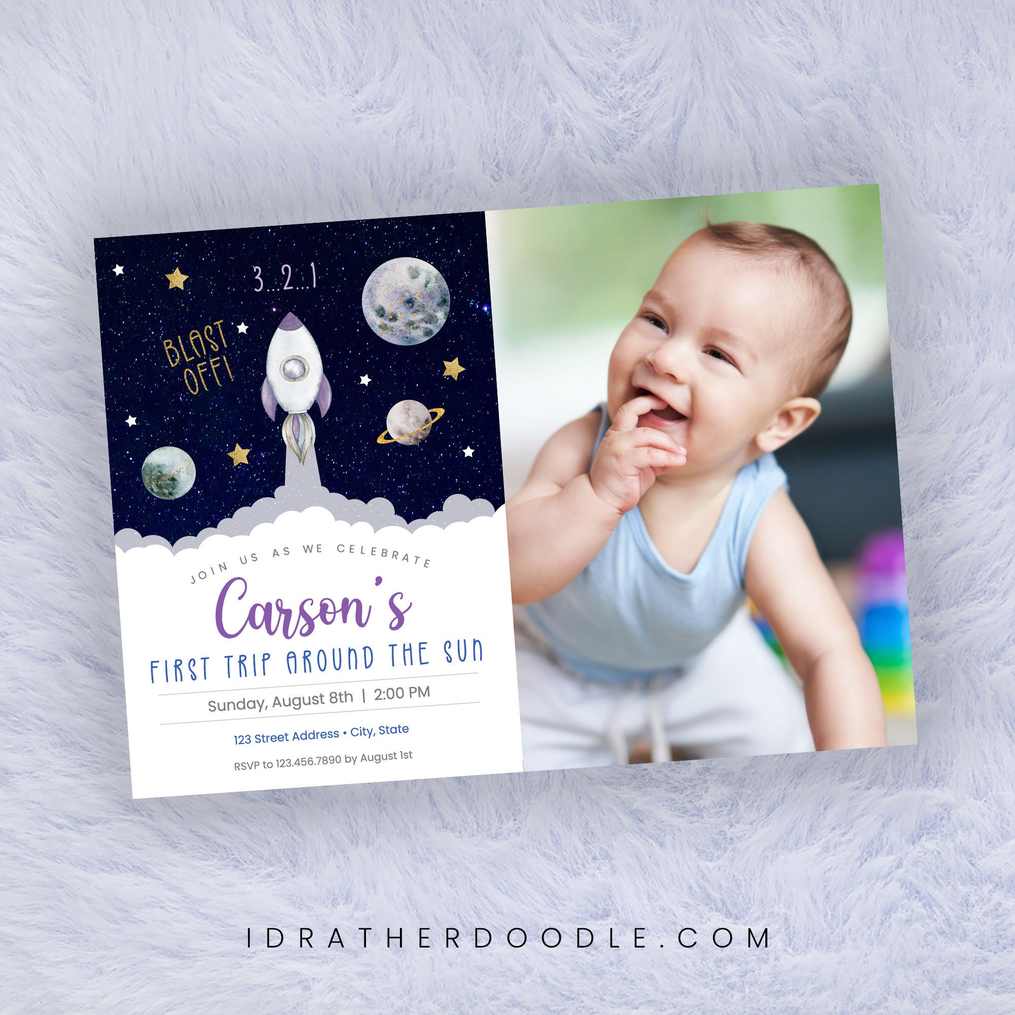 Editable Outer Space Birthday Invitation With Photo First - Etsy