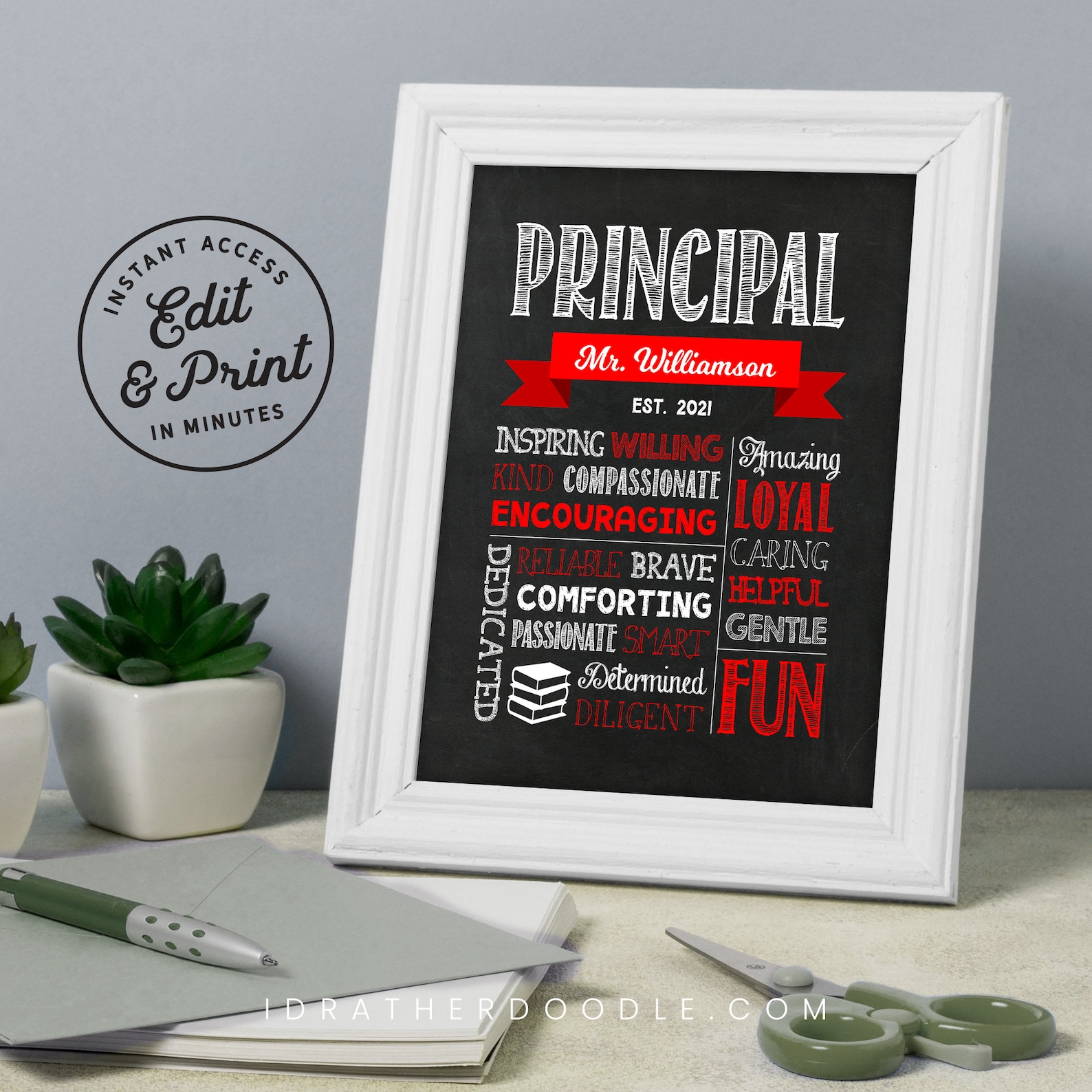 Editable Principal Chalkboard Sign - Digital Printable - Principal ...