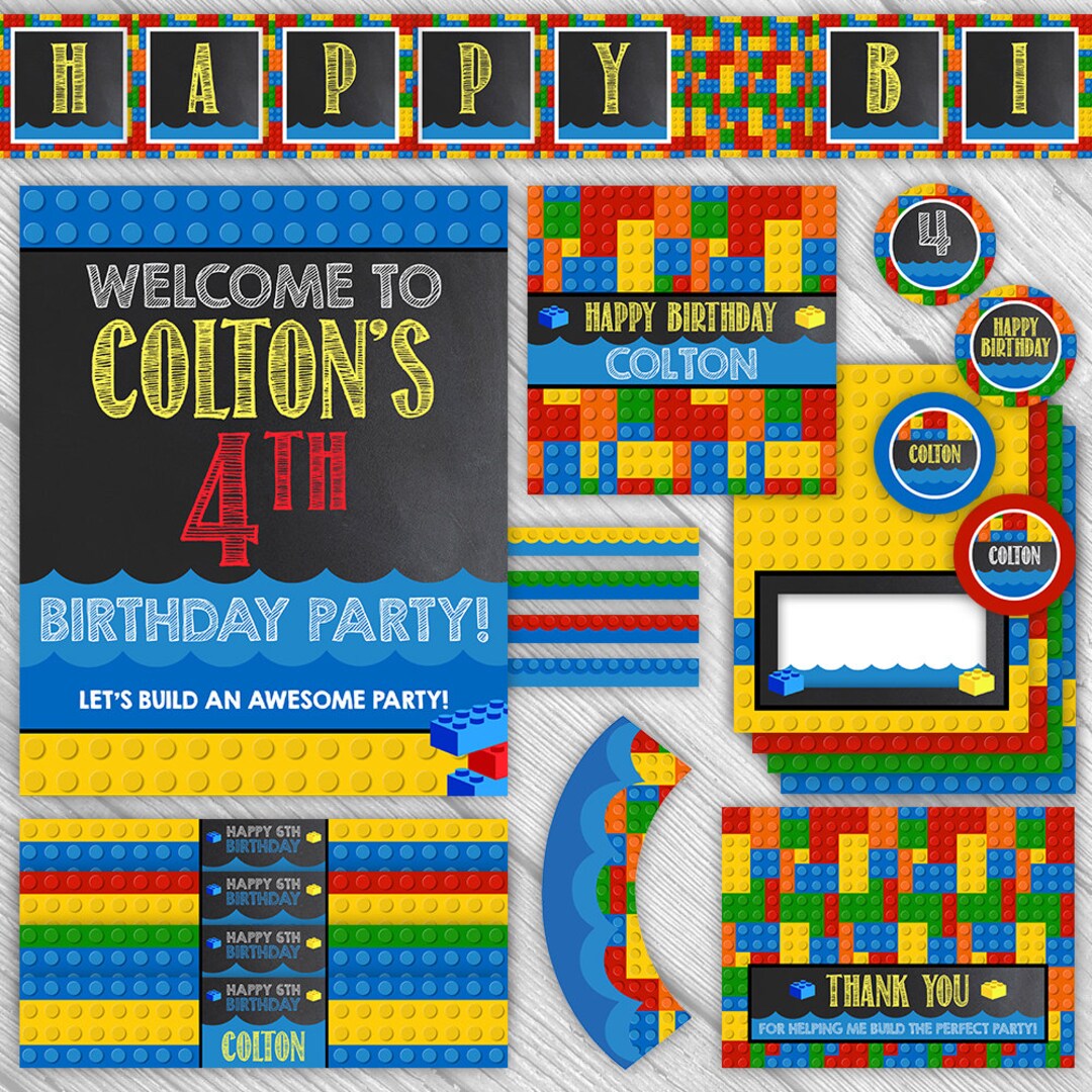 Custom Birthday Printable Party Package Bricks Pool Party - Etsy