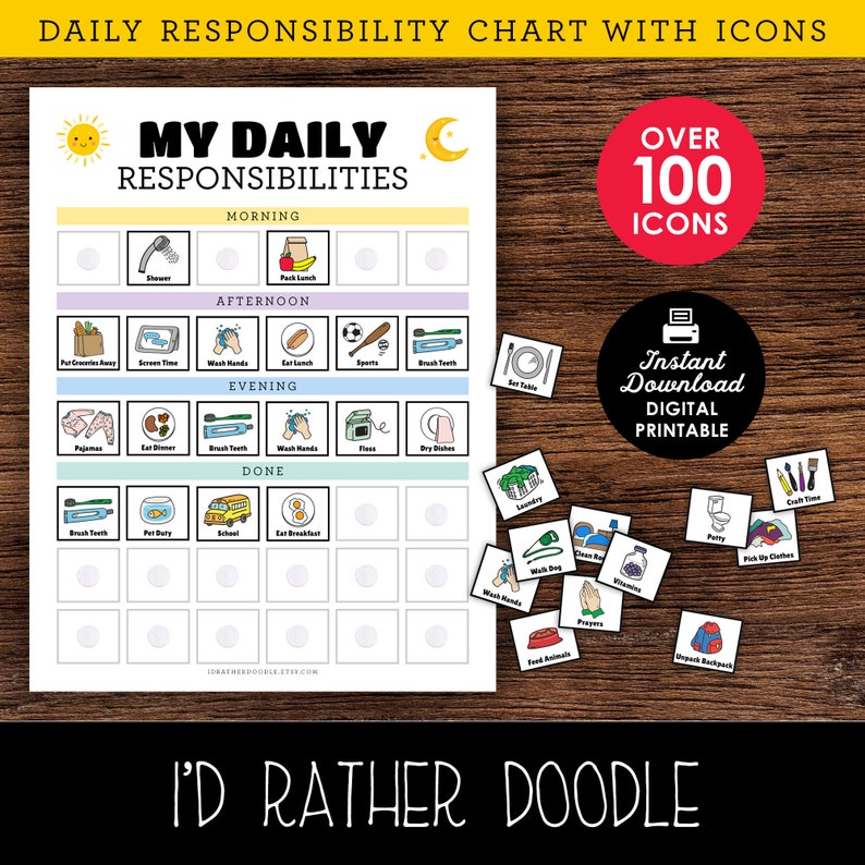 Daily Responsibilities Chore Chart With Icons Printable - Etsy