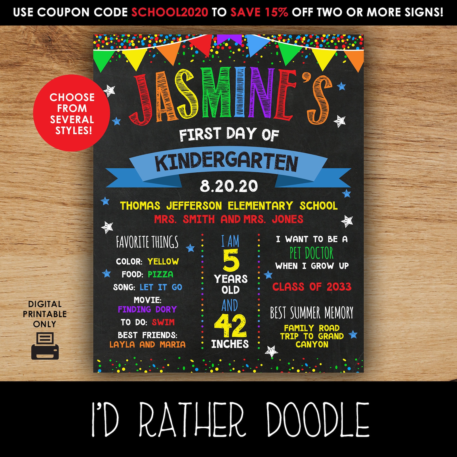 Boho First Day of School Sign Personalized Chalkboard Photo | Etsy