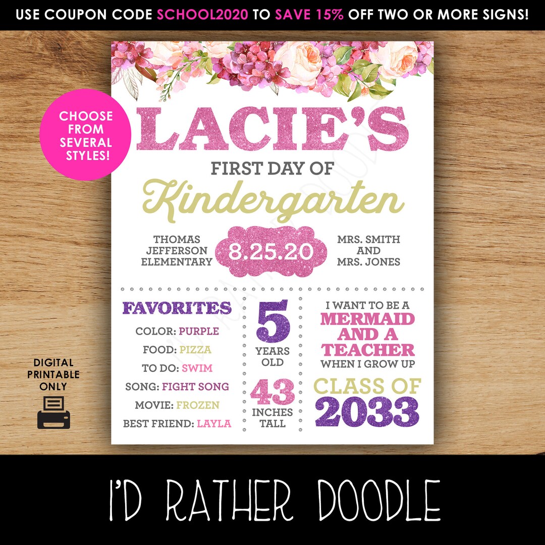 Boho First Day of School Sign - Personalized Chalkboard Photo Prop ...