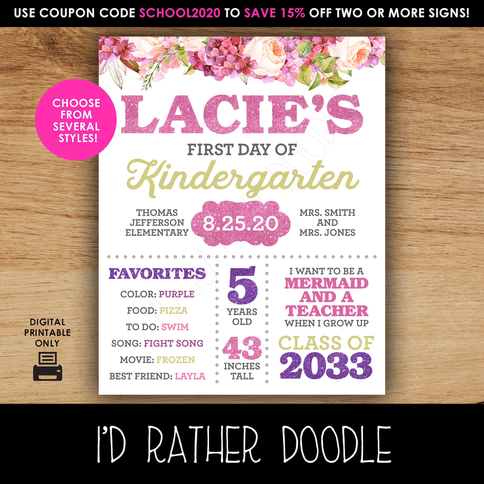 Boho First Day of School Sign Personalized Chalkboard Photo | Etsy