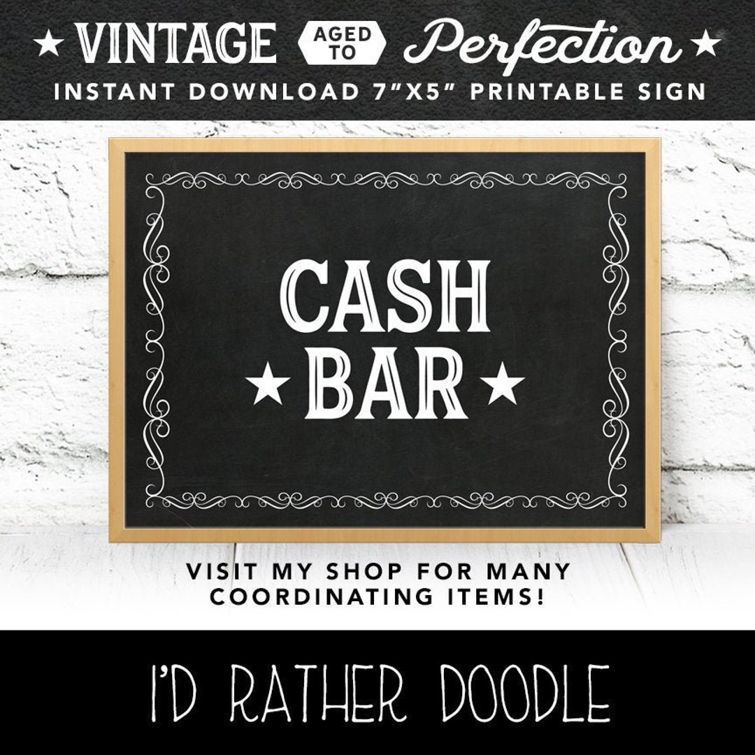 Vintage Cash Bar Chalkboard Sign - 7"x5" - Instant Download - Printable ...