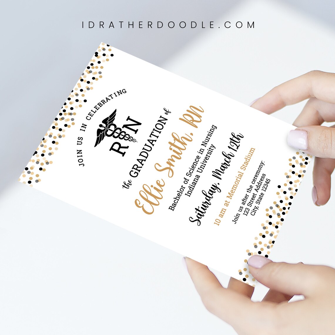 Editable RN Gold Confetti Nursing Graduation Invitation - Etsy
