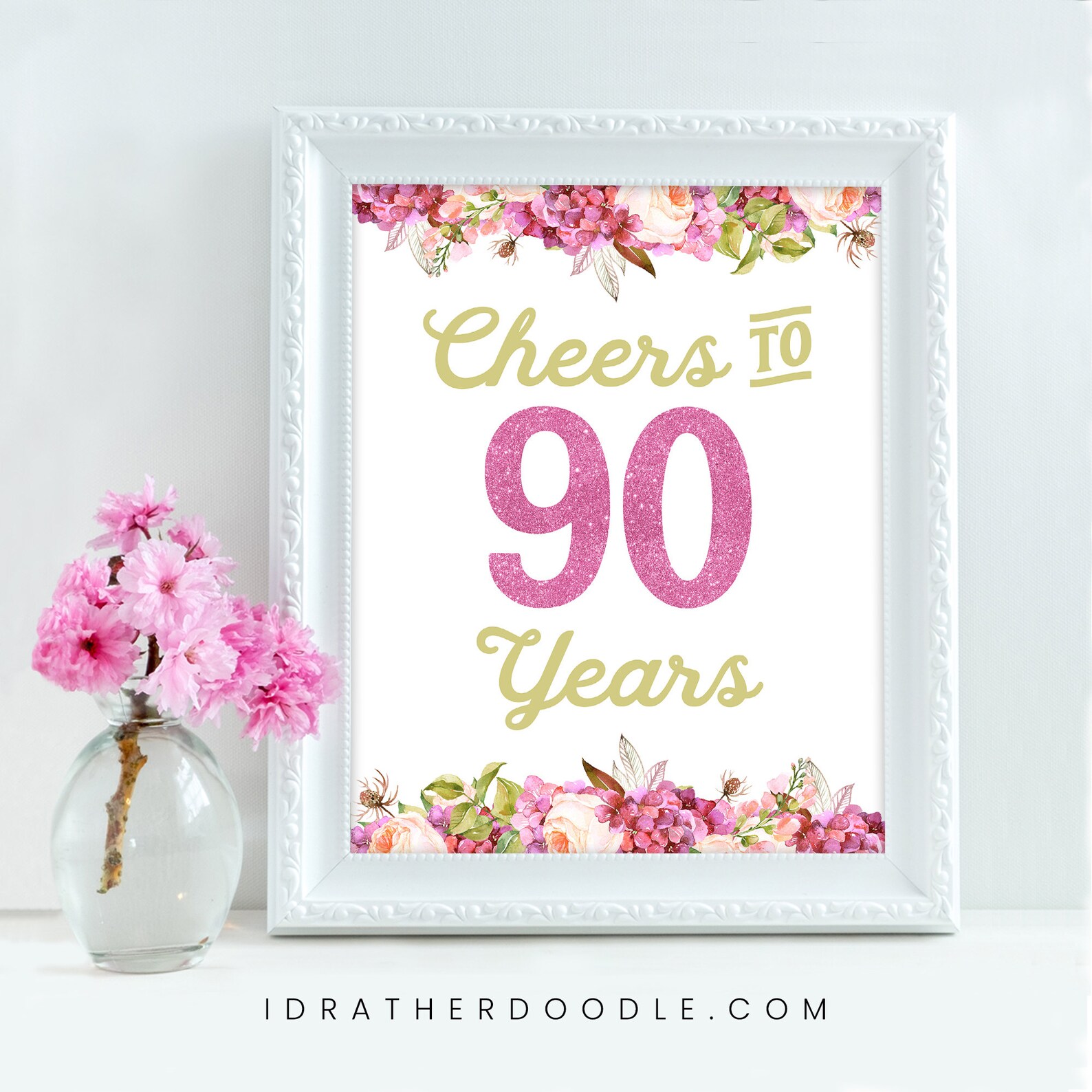 Boho Watercolor Flowers 90th Birthday Decorations - 90th Birthday Party ...