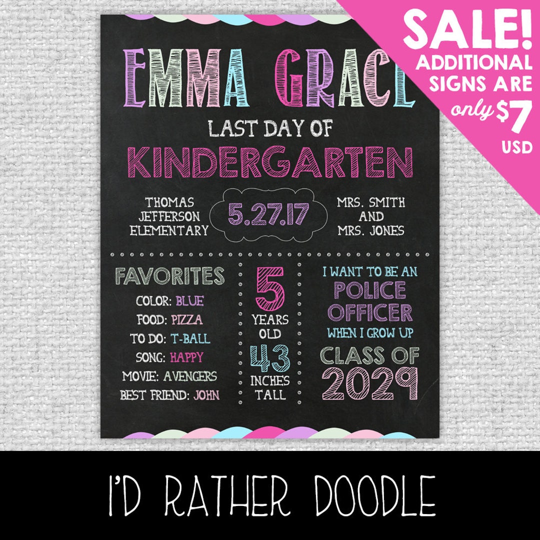 Last Day of School Sign - Personalized Chalkboard Photo Prop Poster ...