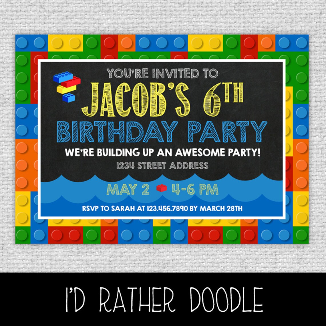 Bricks Pool Birthday Invitation Bricks Invitation Primary | Etsy