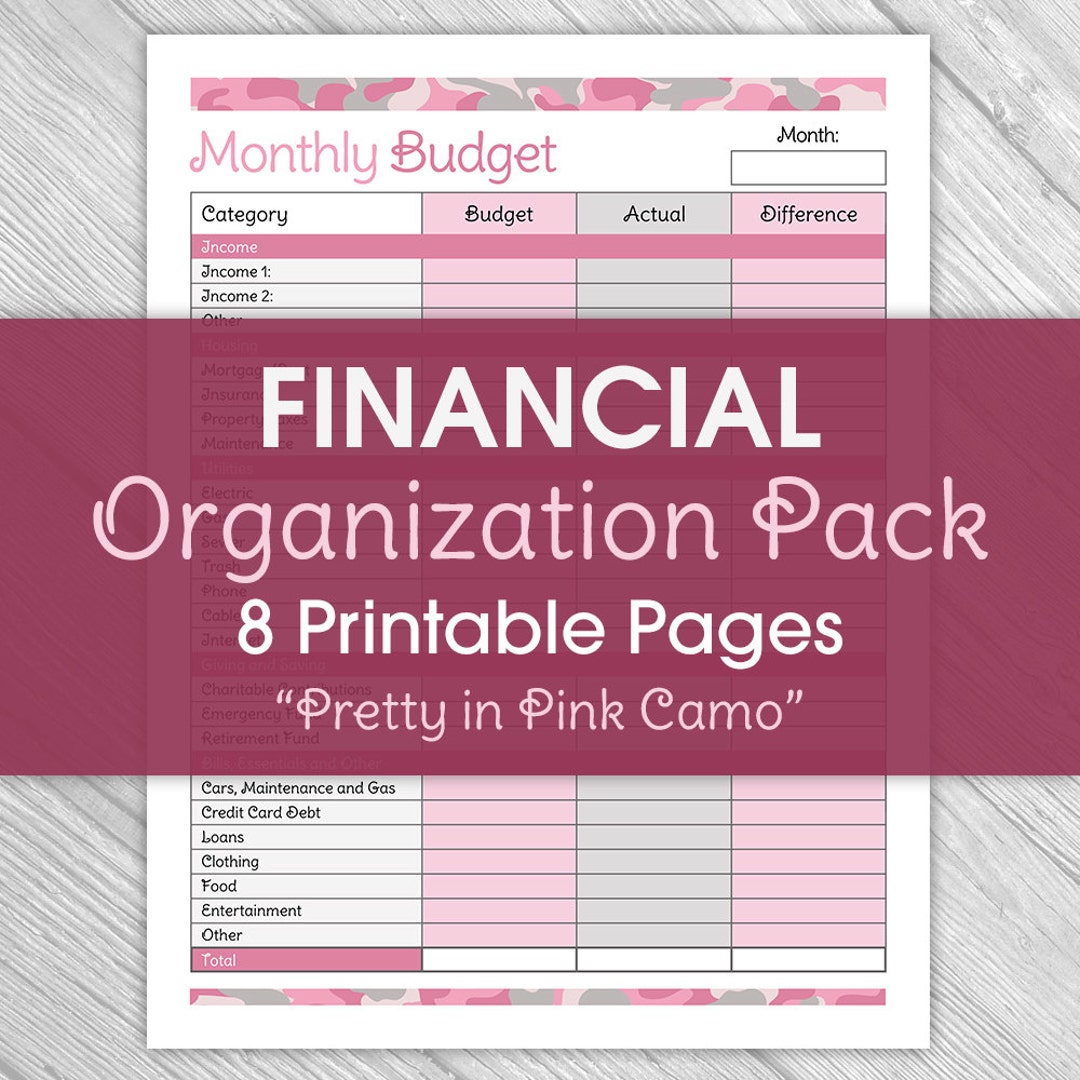 Printable Budget Planner - Pink Camouflage - Printable Bill Tracker ...