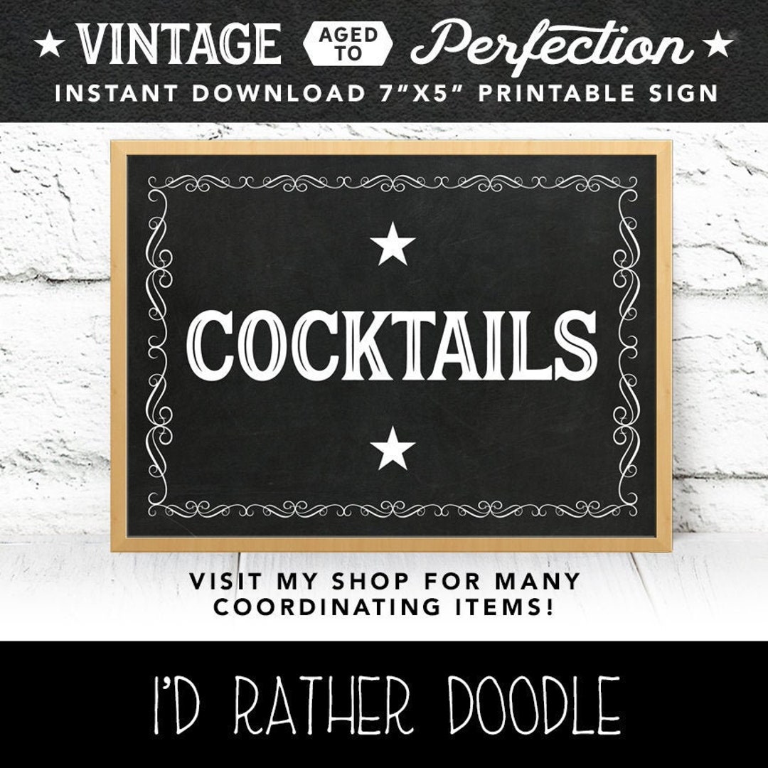 Vintage Cocktails Chalkboard Sign - 7"x5" - Instant Download ...