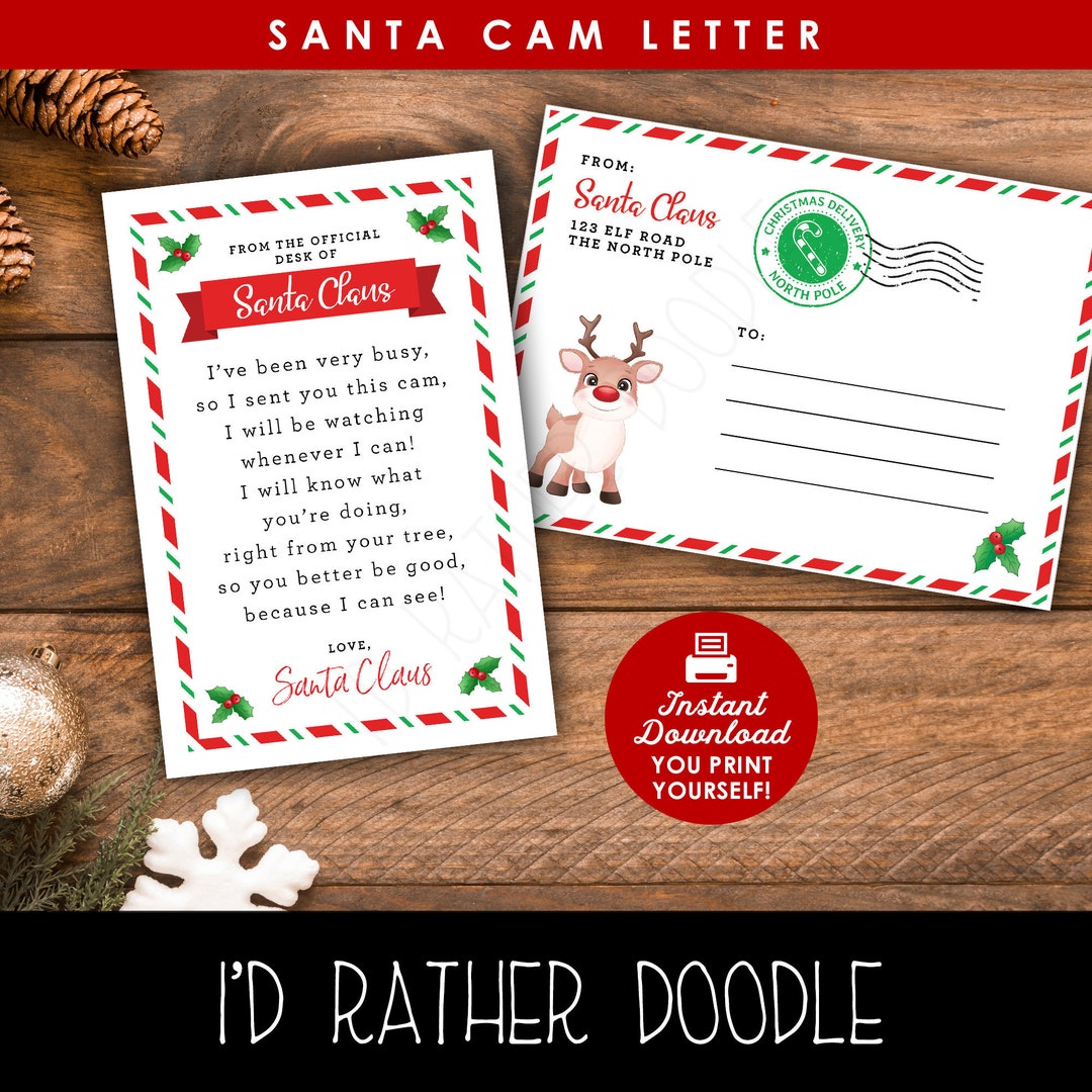 Santa Cam Letter - Printable Letter From Santa - 4"x6" - Santa Letter ...