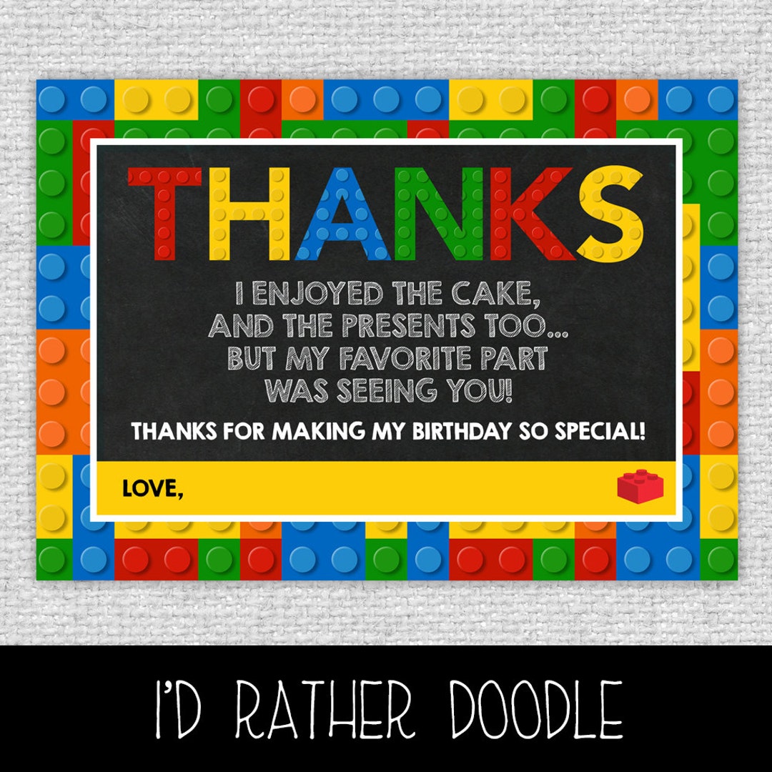 Bricks Thank You Card - Printable Bricks Thank You Card - Chalkboard ...