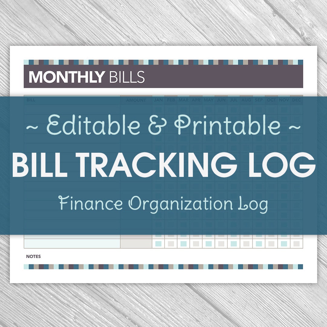 Printable Editable Monthly Bill Tracking Log - Home Finance, Yearly ...