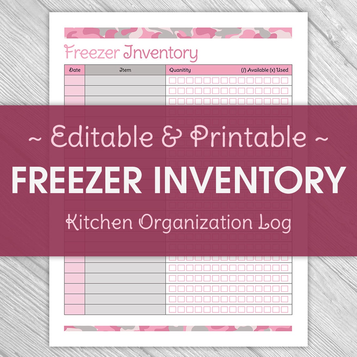Printable Editable Kitchen Freezer Inventory Pink | Etsy