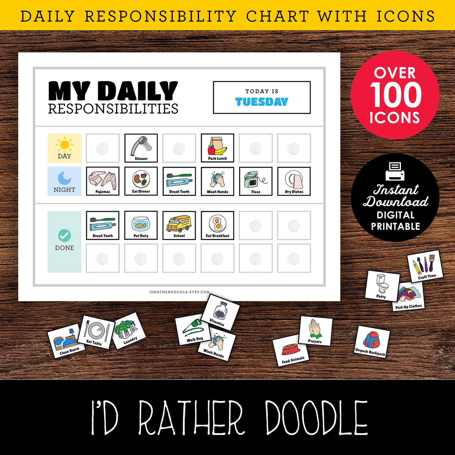 Daily Responsibilities Chore Chart With Icons Printable | Etsy