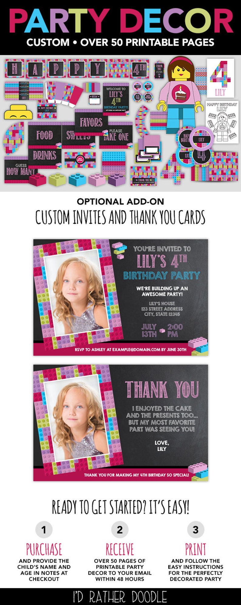 Girl Bricks Birthday Party Bricks Printable Party Girl - Etsy