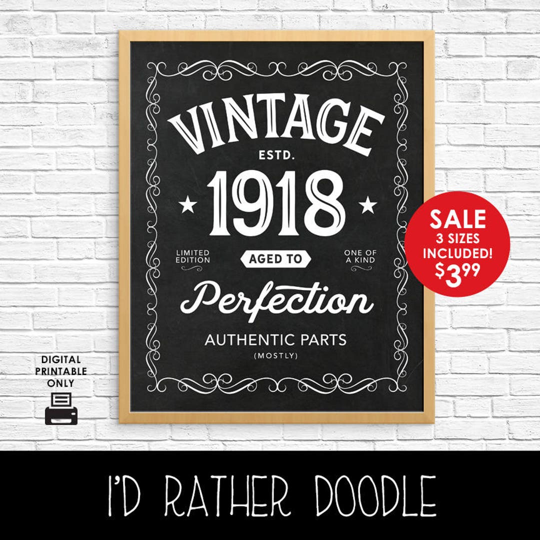Aged to Perfection Sign - Vintage 1918 Chalkboard Sign - 1918 Sign ...