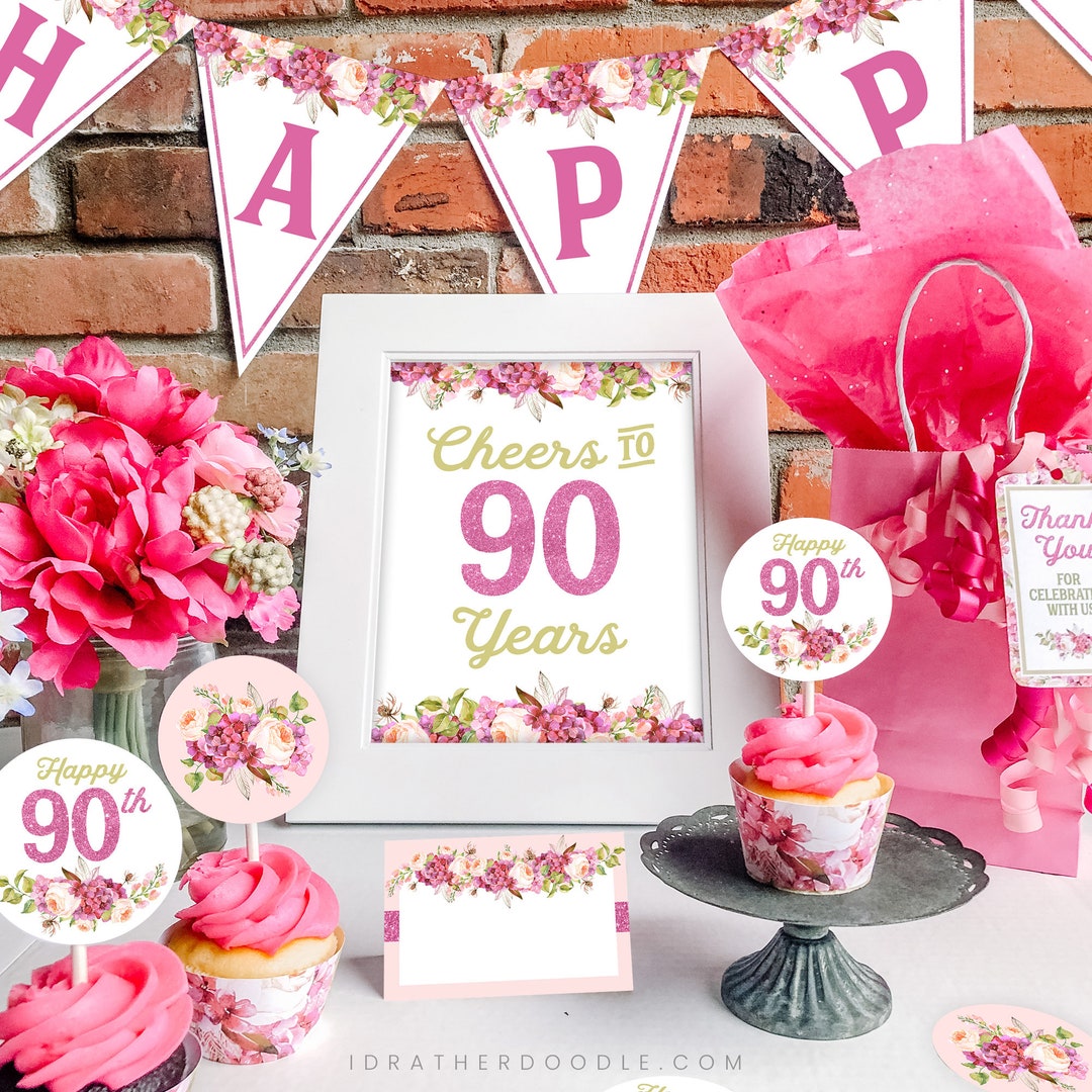 Boho Watercolor Flowers 90th Birthday Decorations - 90th Birthday Party ...