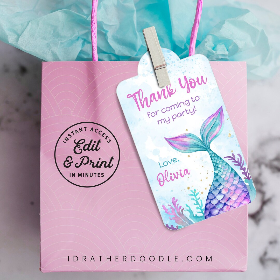 Editable Mermaid Tail Favor Tags - Birthday Thank You Label - Little ...