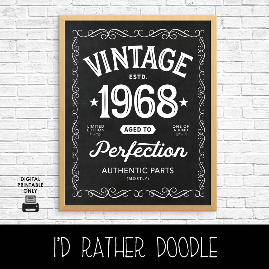 Aged to Perfection Sign - Vintage 1968 Chalkboard Sign - 1968 Sign ...