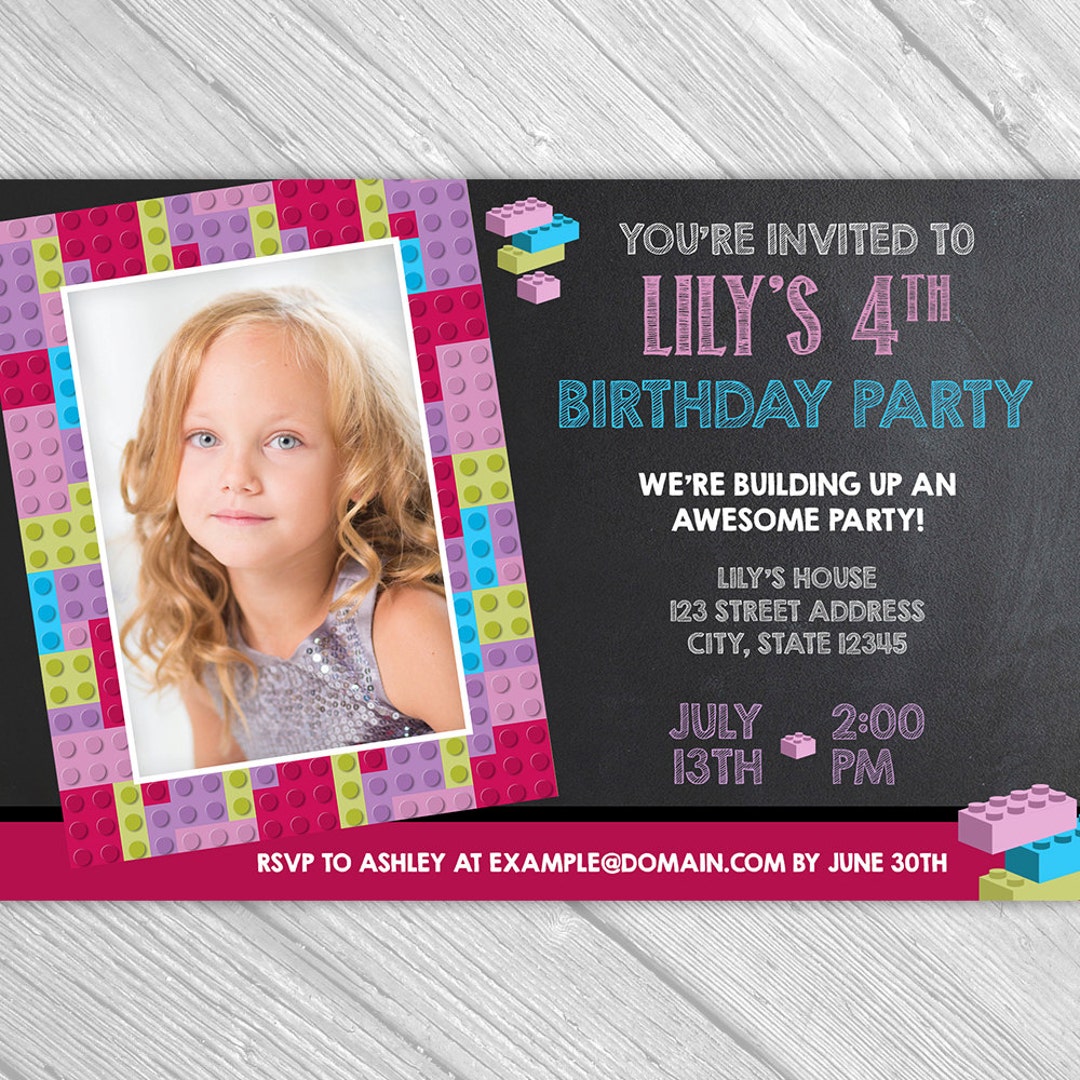 Girl Bricks Birthday Invitation - Girl Bricks Birthday - Girl Bricks ...