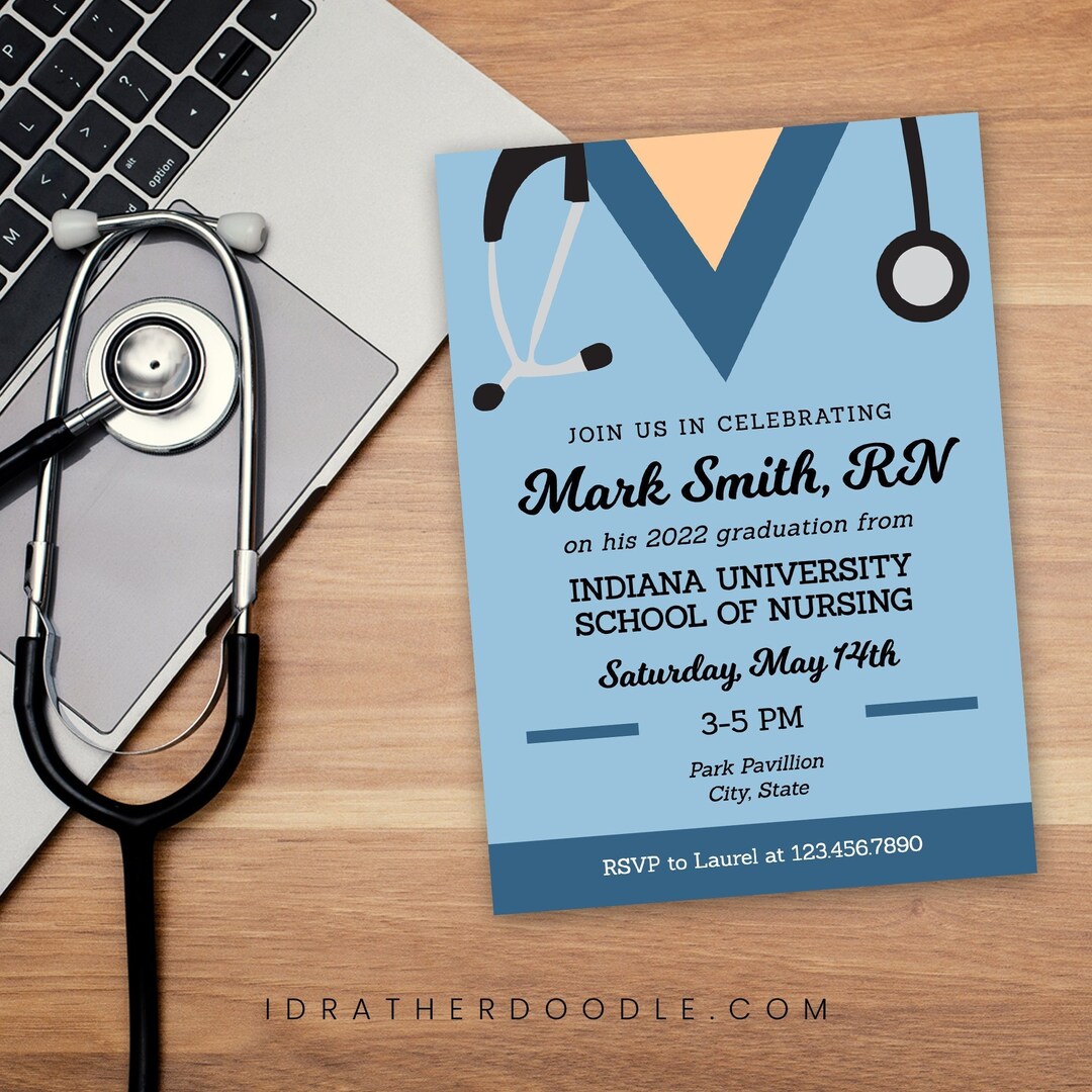 Editable Scrubs Nursing Graduation Invitation - RN LPN MD - Nurse ...