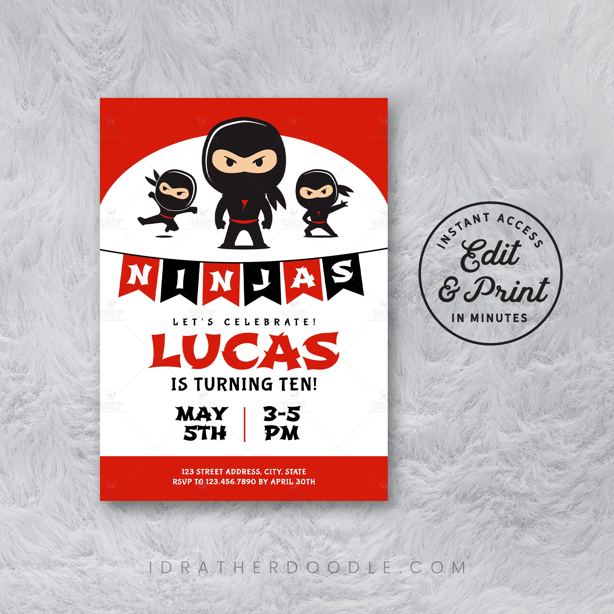 Editable Ninjas Birthday Party Invitation Ninja Birthday - Etsy