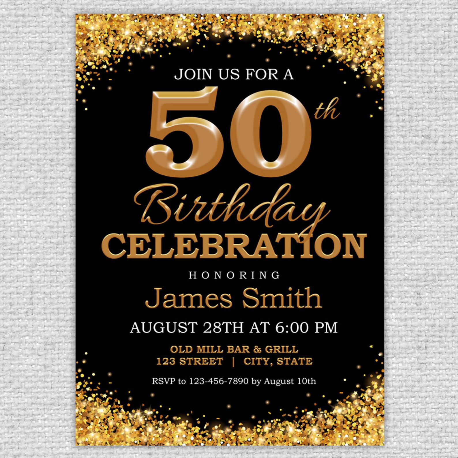 Gold Glitter Invitation Gold Glitter Birthday Invitation | Etsy