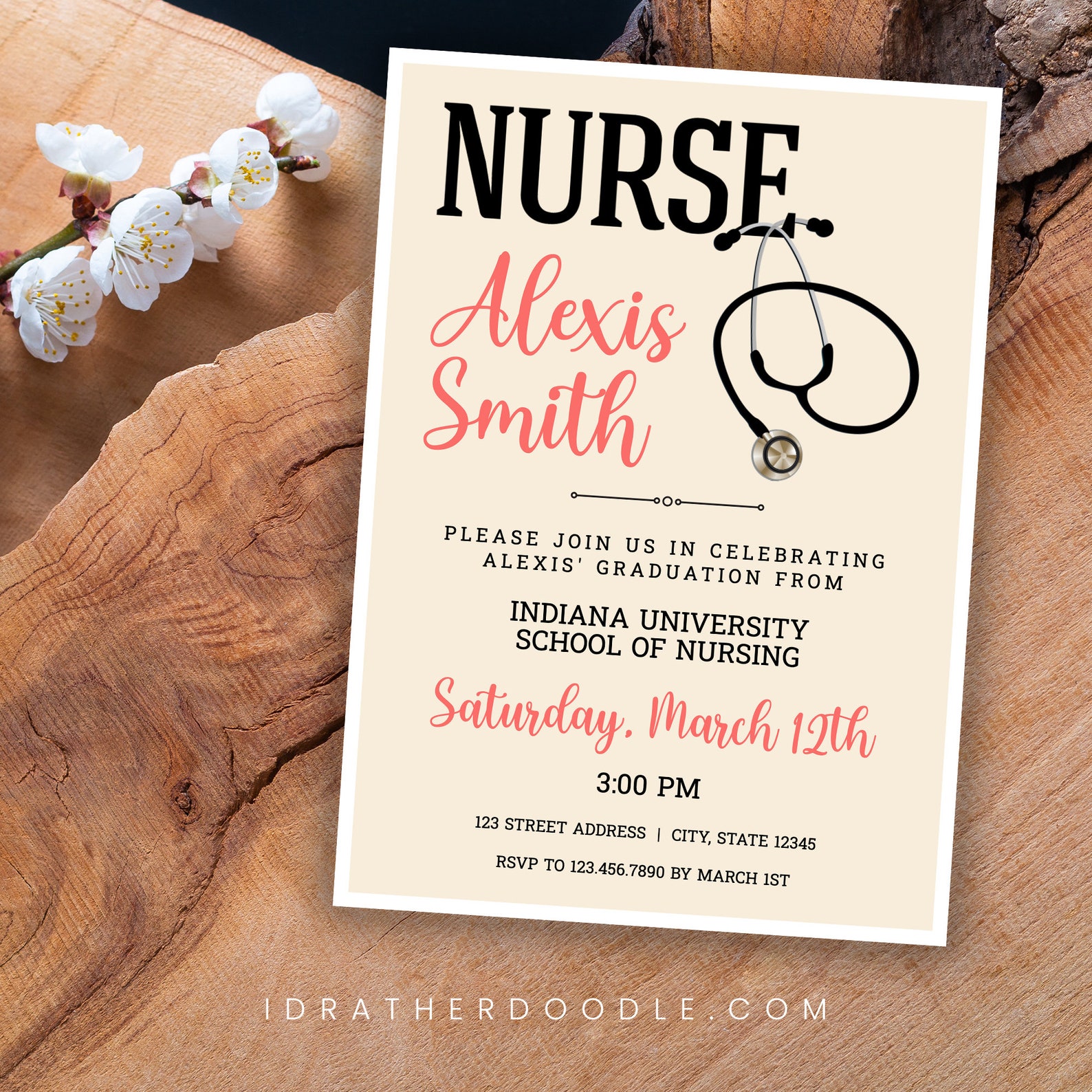 Editable Nurse Stethoscope Graduation Invitation - RN LPN - Nurse ...