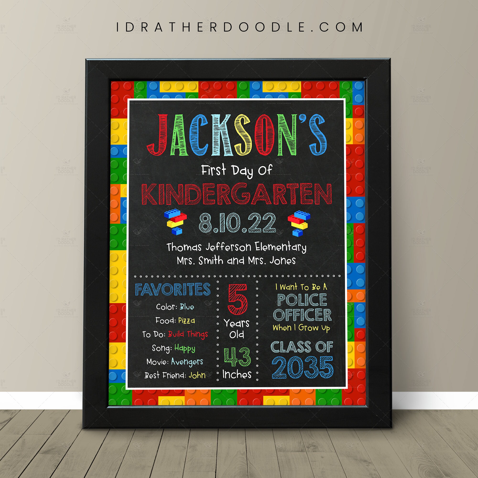 EDITABLE First Day of School Bricks Printable Chalkboard Sign - 8"x10 ...