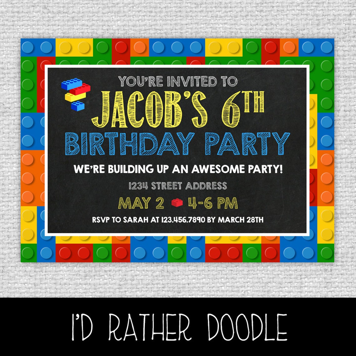 Bricks Birthday Invitation Bricks Invitation Primary - Etsy