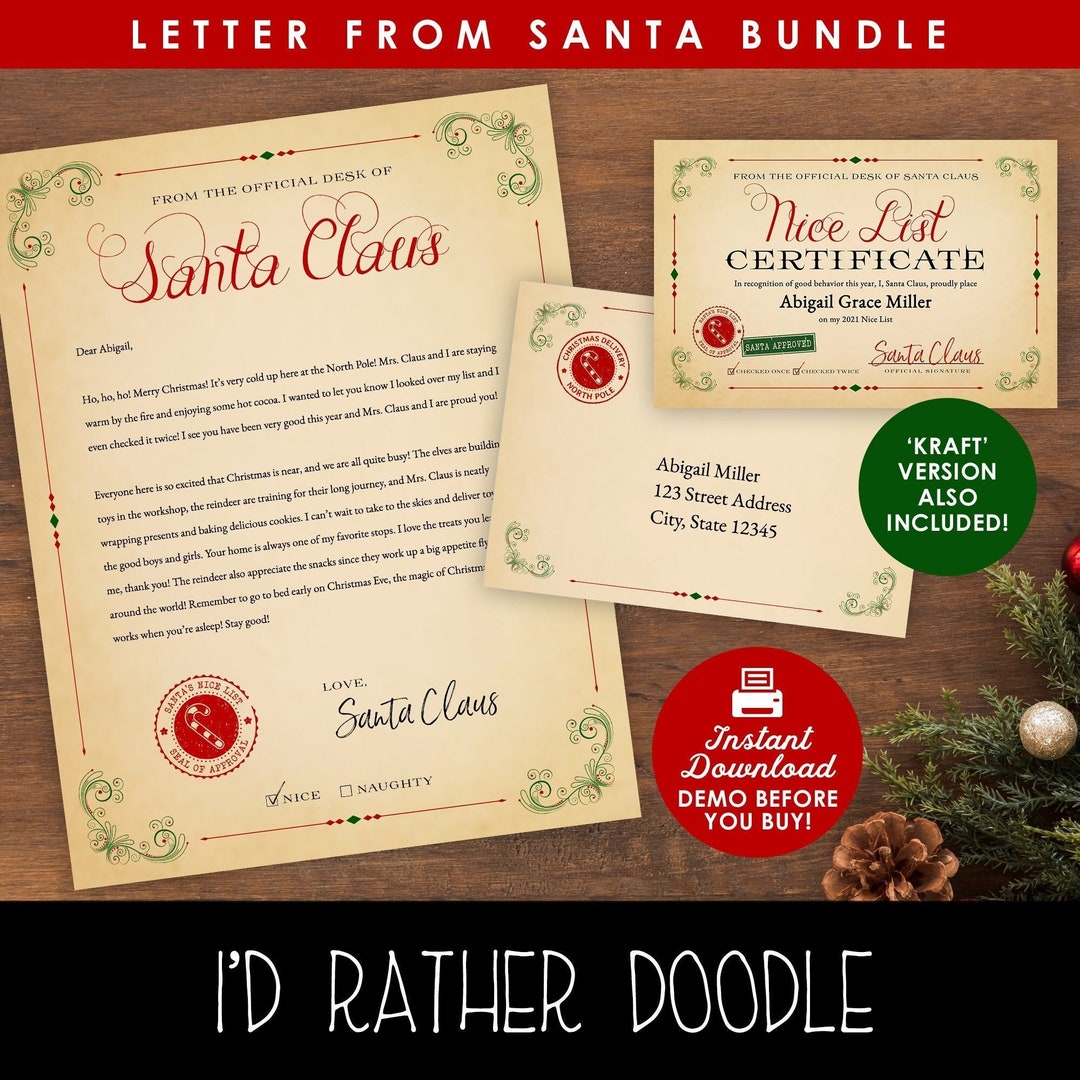 Letter From Santa Claus Bundle - Nice List Certificate - 2 Backgrounds ...
